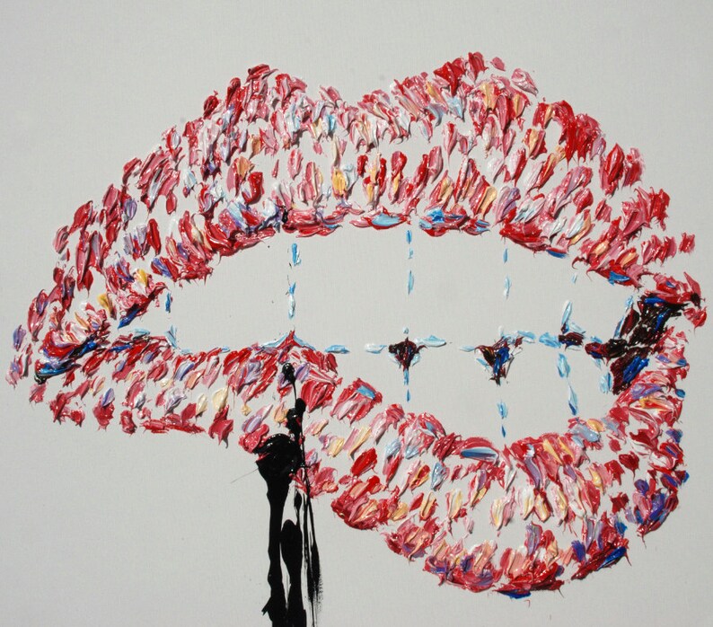 Red Lips Painting 40 Lips Biting Pop Art Modern Painting - Etsy