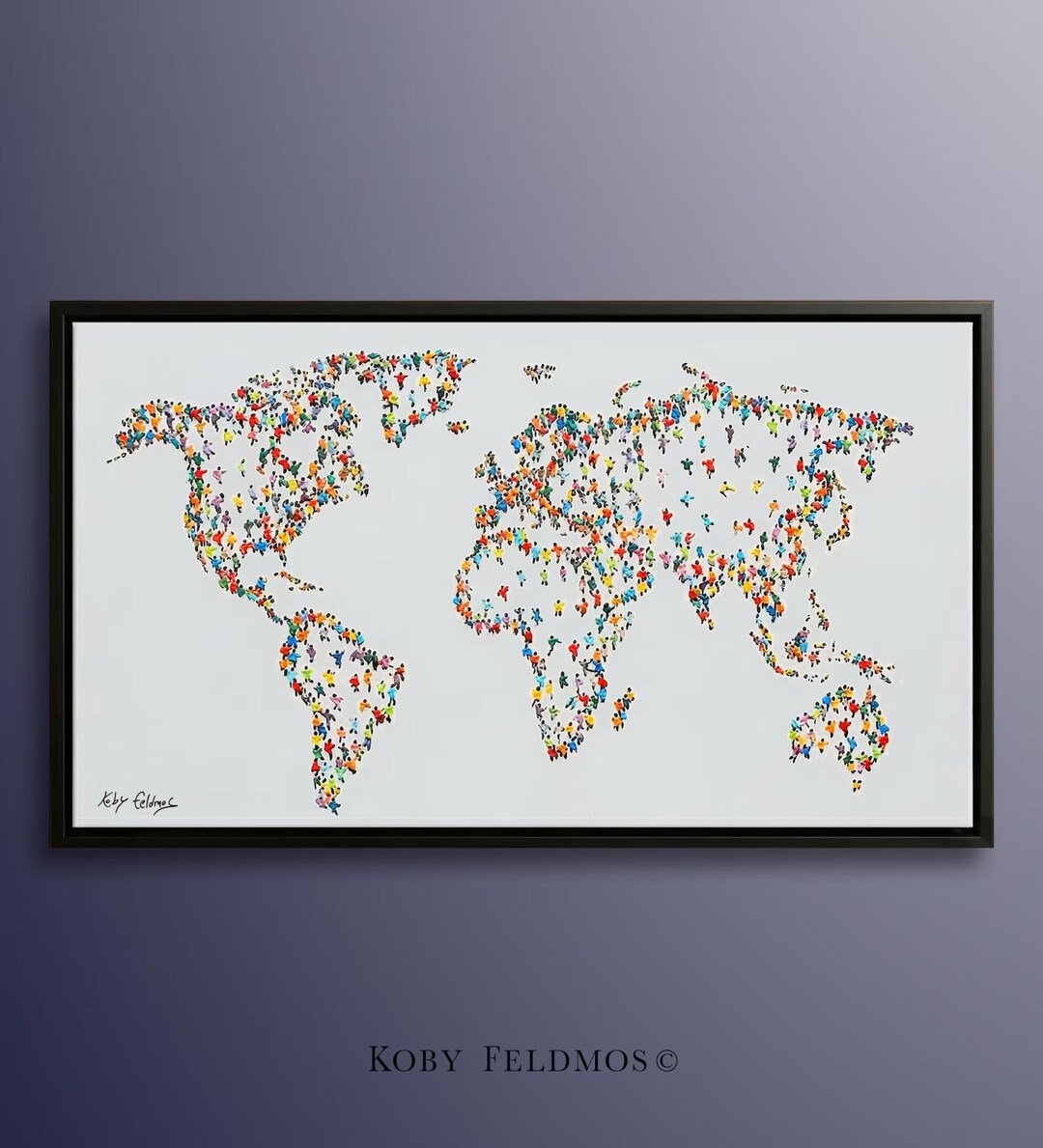 World Map 60" Super Unique! From Mini People, Fine Artwork, Oil ...