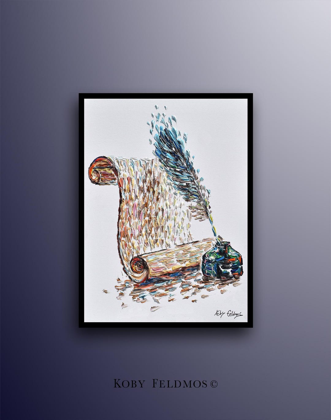 Jury Scroll and Quill 30" Oil Painting of a Feather Quill, Colorful ...