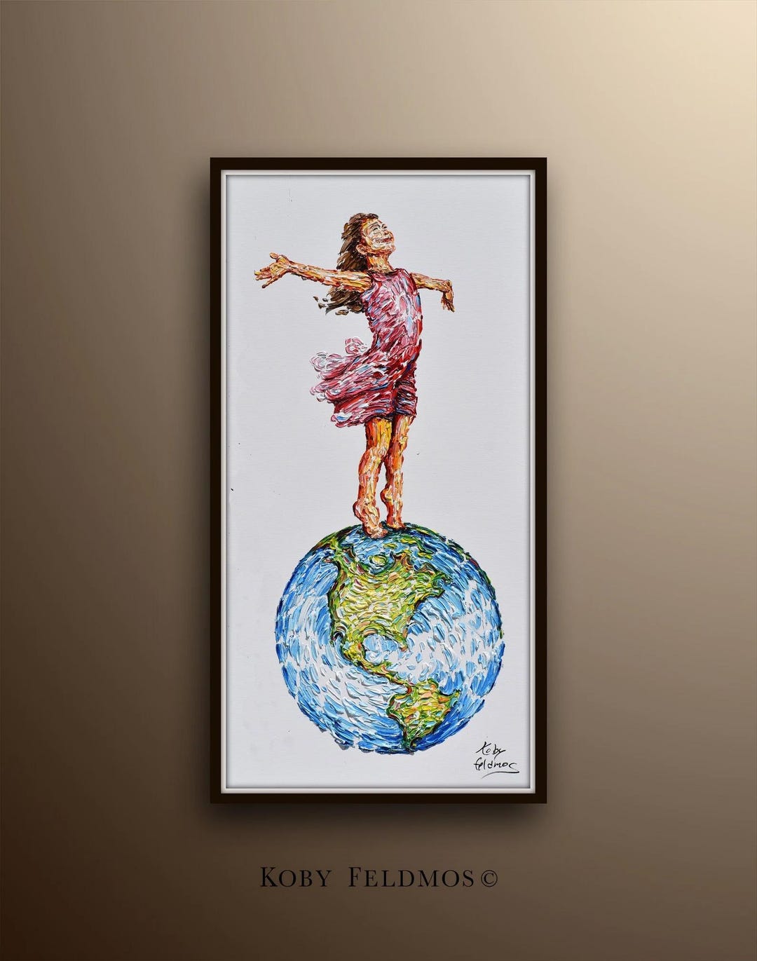 Girl on Globe 55" - Original Oil Painting on Canvas, Fine Art, Texture ...