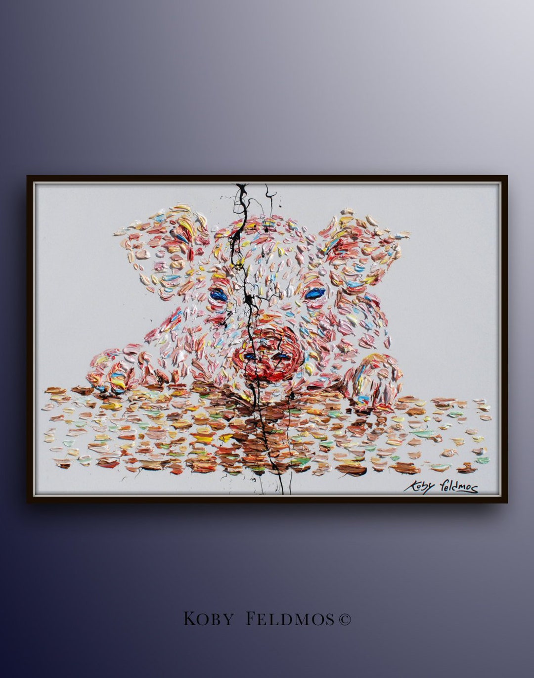 Painting 40 Pig Original Oil Painting on Canvas, , Modern Art , Express ...
