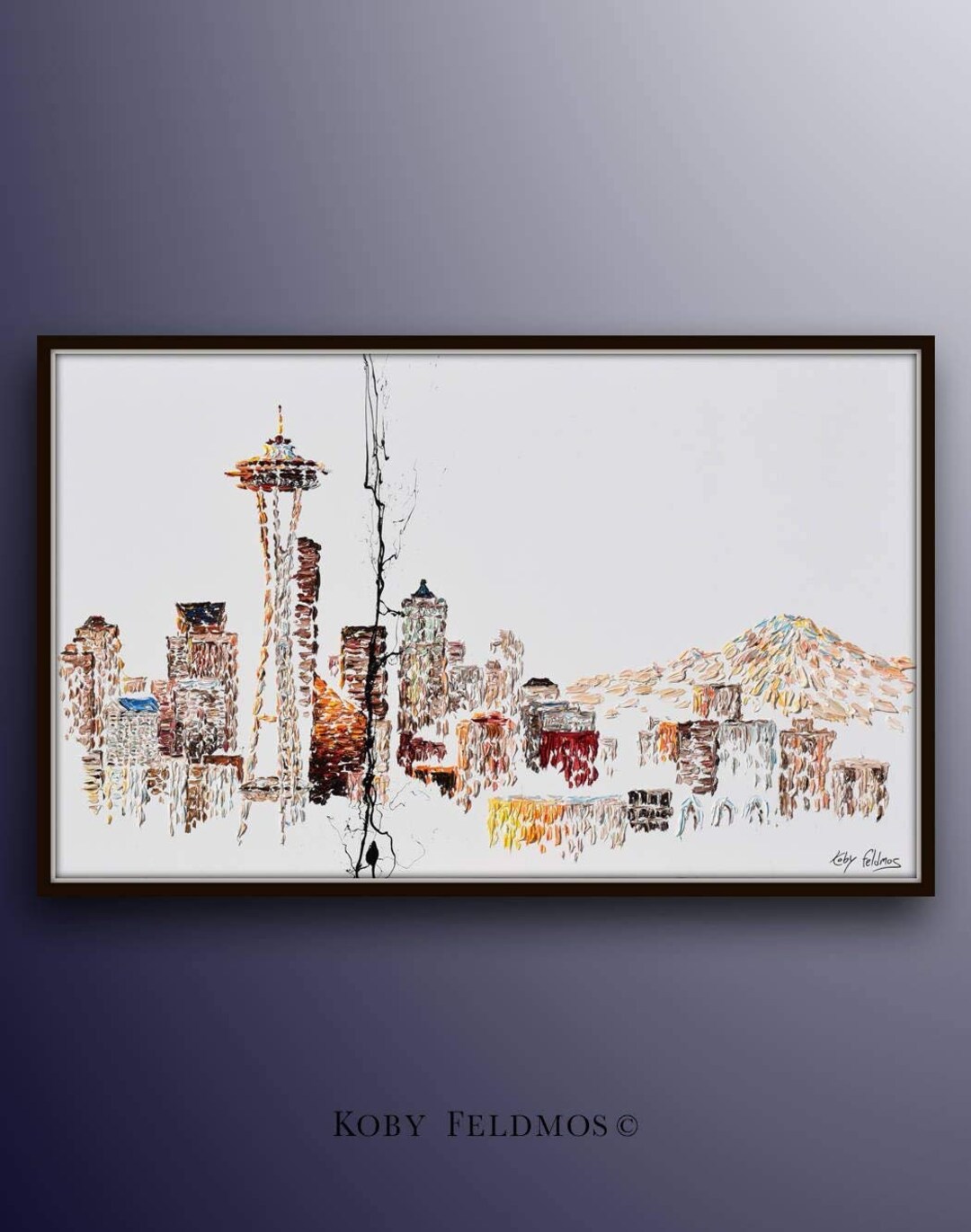 Seattle Skyline 67" Beautiful Space Needle, Original Oil Painting on ...