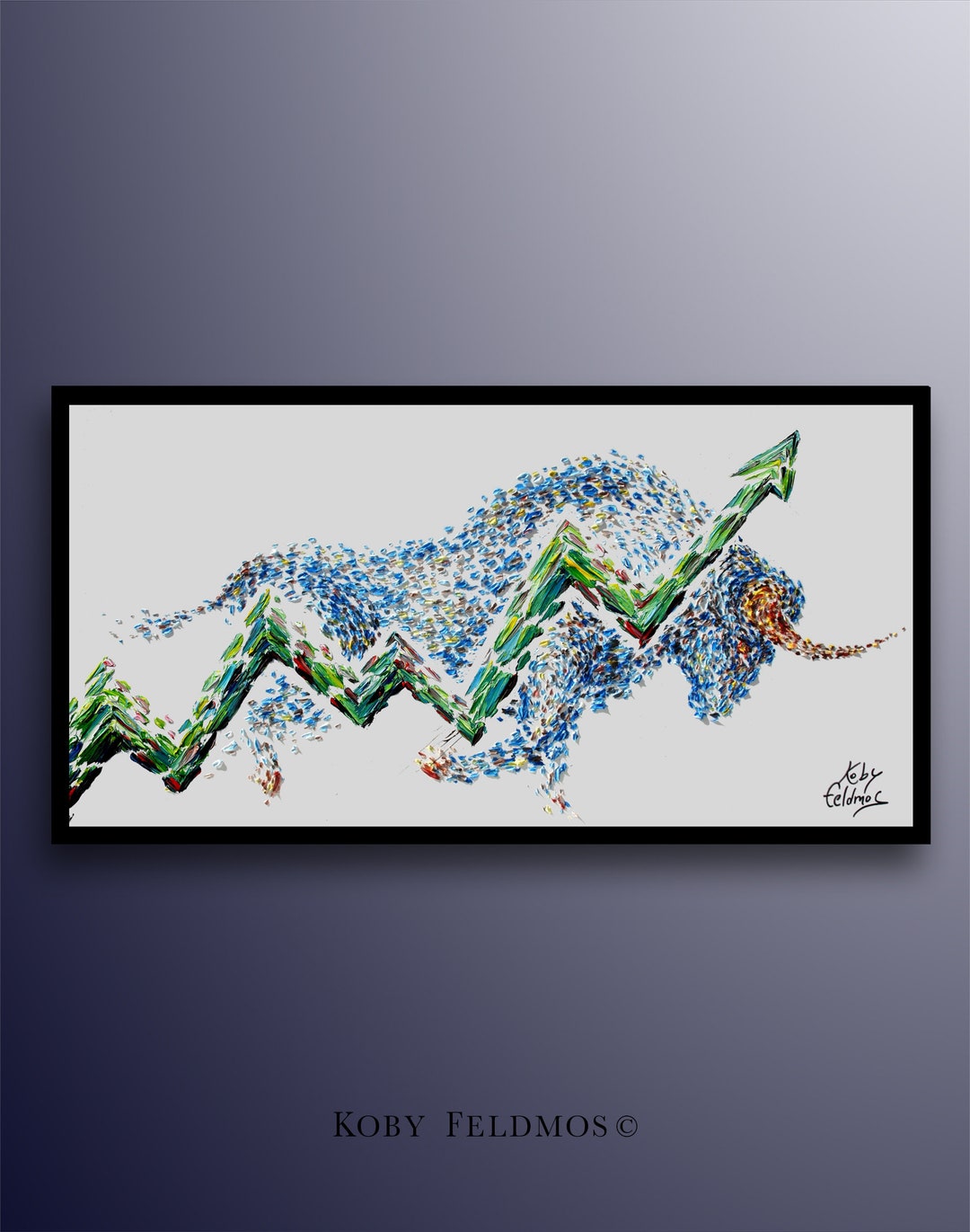 Bull Painting 60" Green Arrow Marks the Bull Market, Beautiful Painting ...