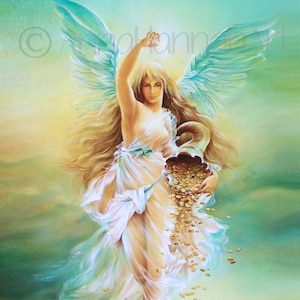 Art Print Green Fortune Angel Goddess Abundance Wealth Balance Riches ...