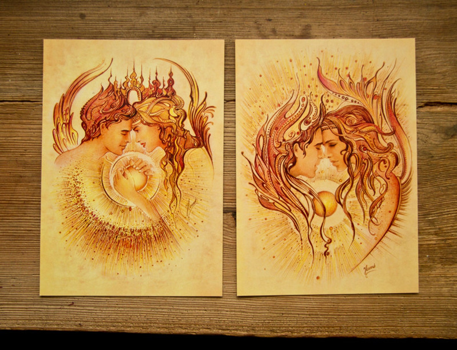 A5 Print Love Angels Flower Leaf Watercolour Magic Woman Man Erotic ...