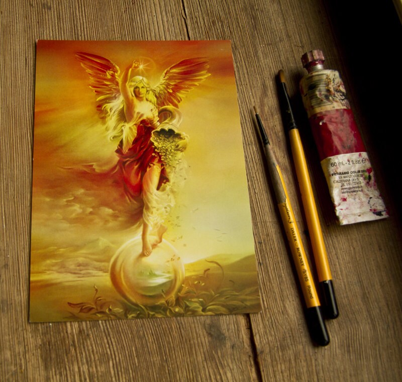 Art Print Fortune Angel Goddess Abundance Wealth Balance Riches Horn ...