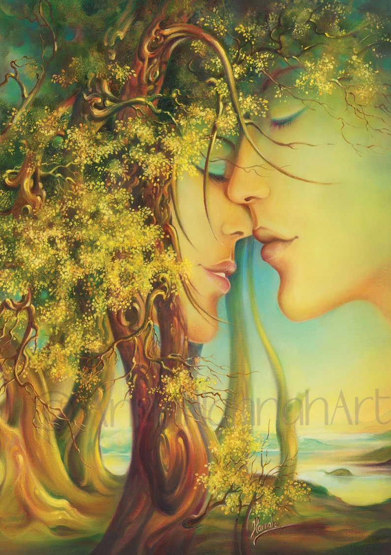 Love Angels Forest Trees Landscape Magical Realism Pair Woman - Etsy