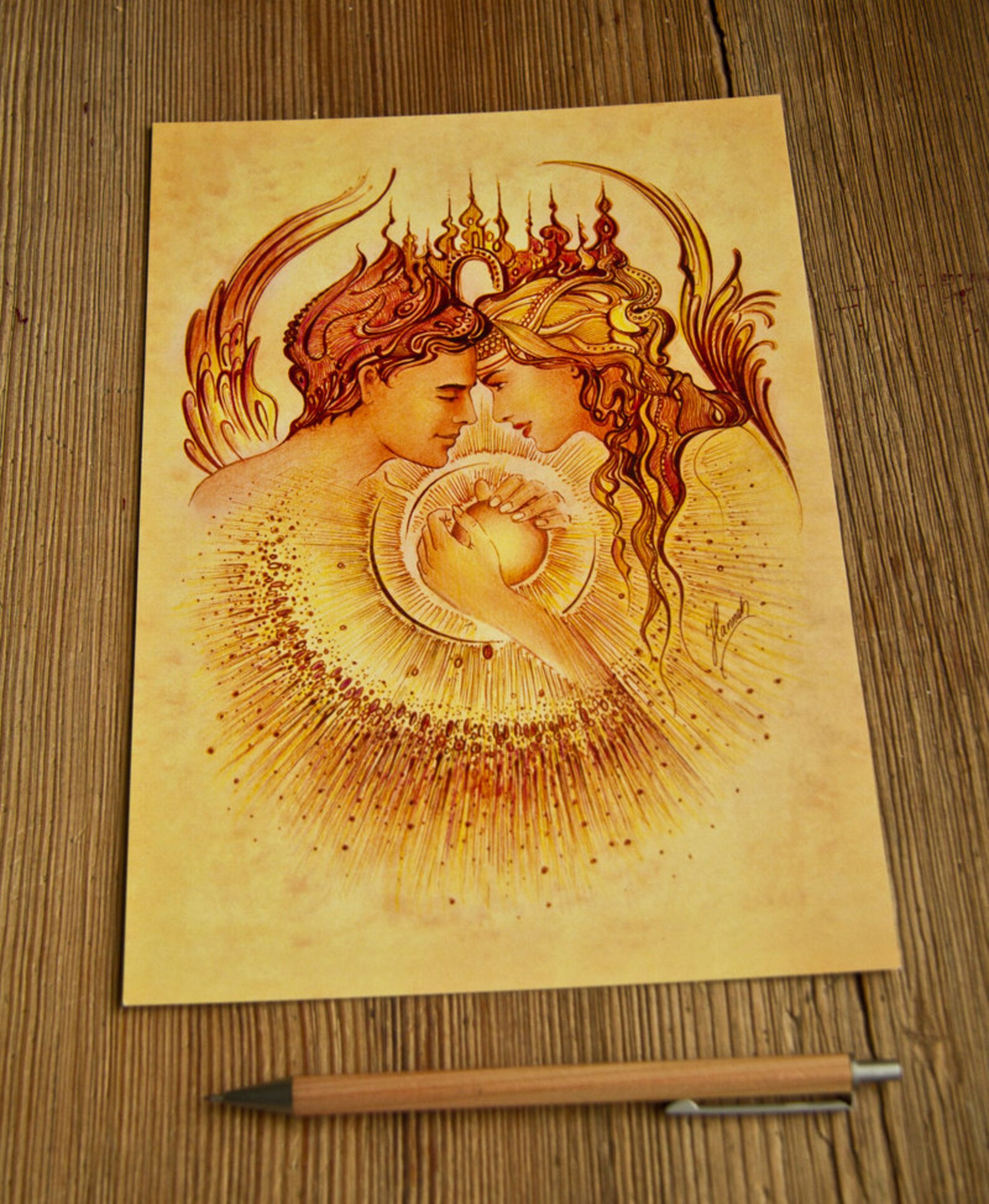 A4,a5print Love Angels New Beginning Gate Magical Woman Man Couple ...