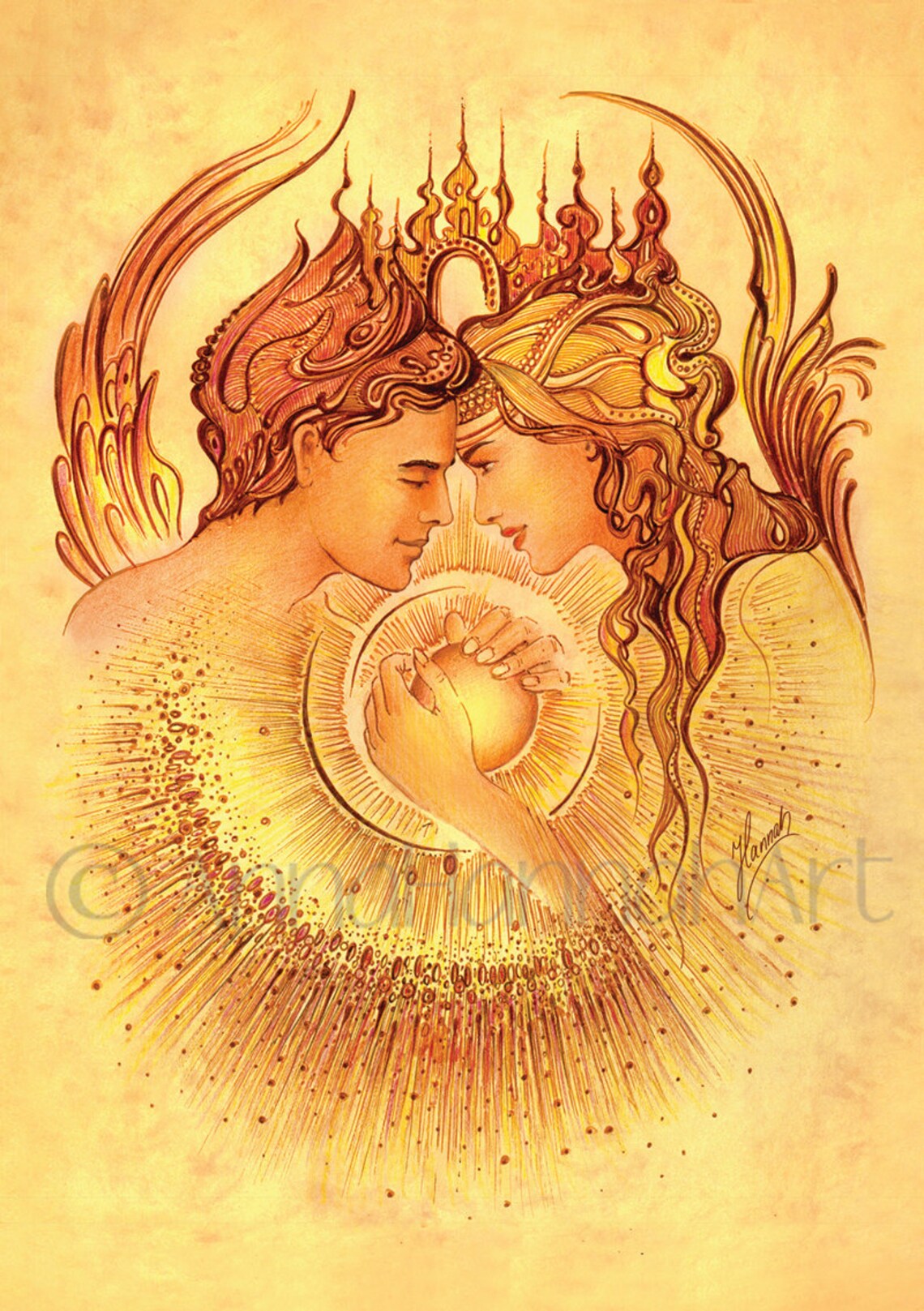 A4,a5print Love Angels New Beginning Gate Magical Woman Man Couple ...