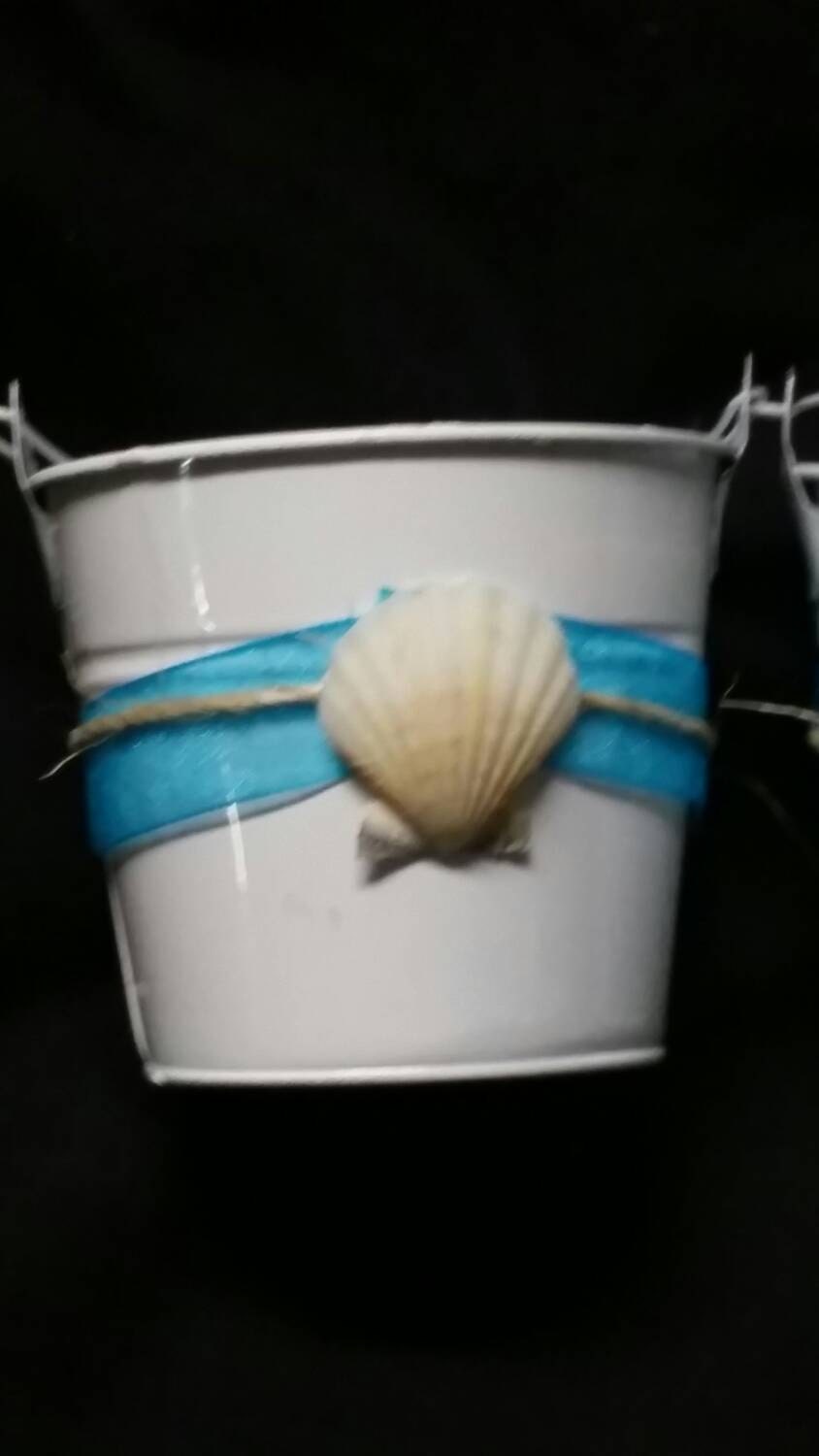 A Set of 2 Beach Theme Pails With Teal Ribbon, Starfish and Shell. Can ...