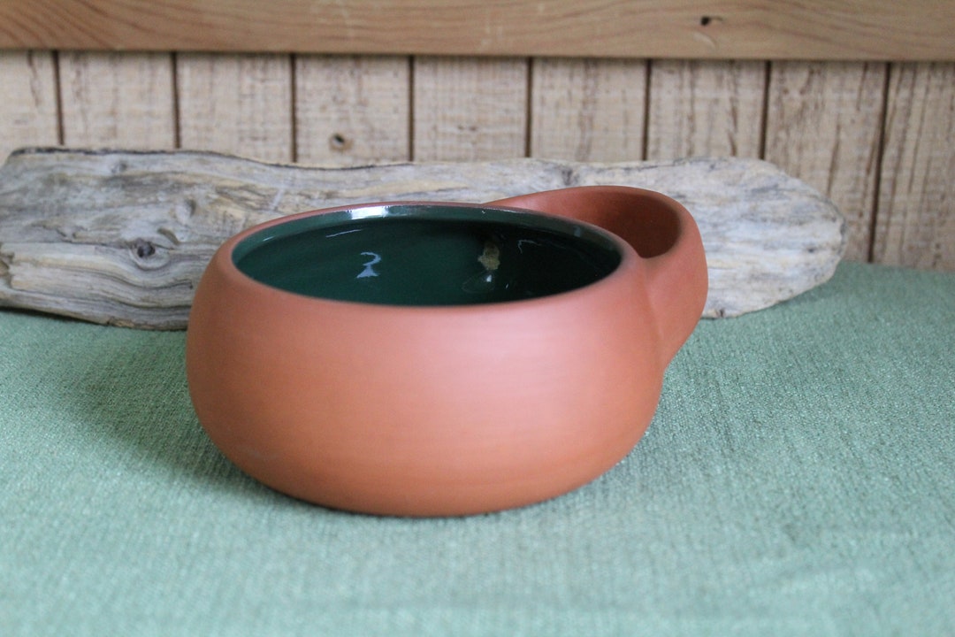 Bortner Designs Salsa Bowl With Handle Terra Cotta Green Glazed ...