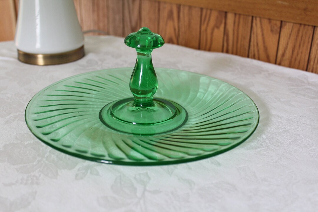 Green Depression Glass Tidbit Tray Anchor Hocking Swirl 1929 - 1934 ...