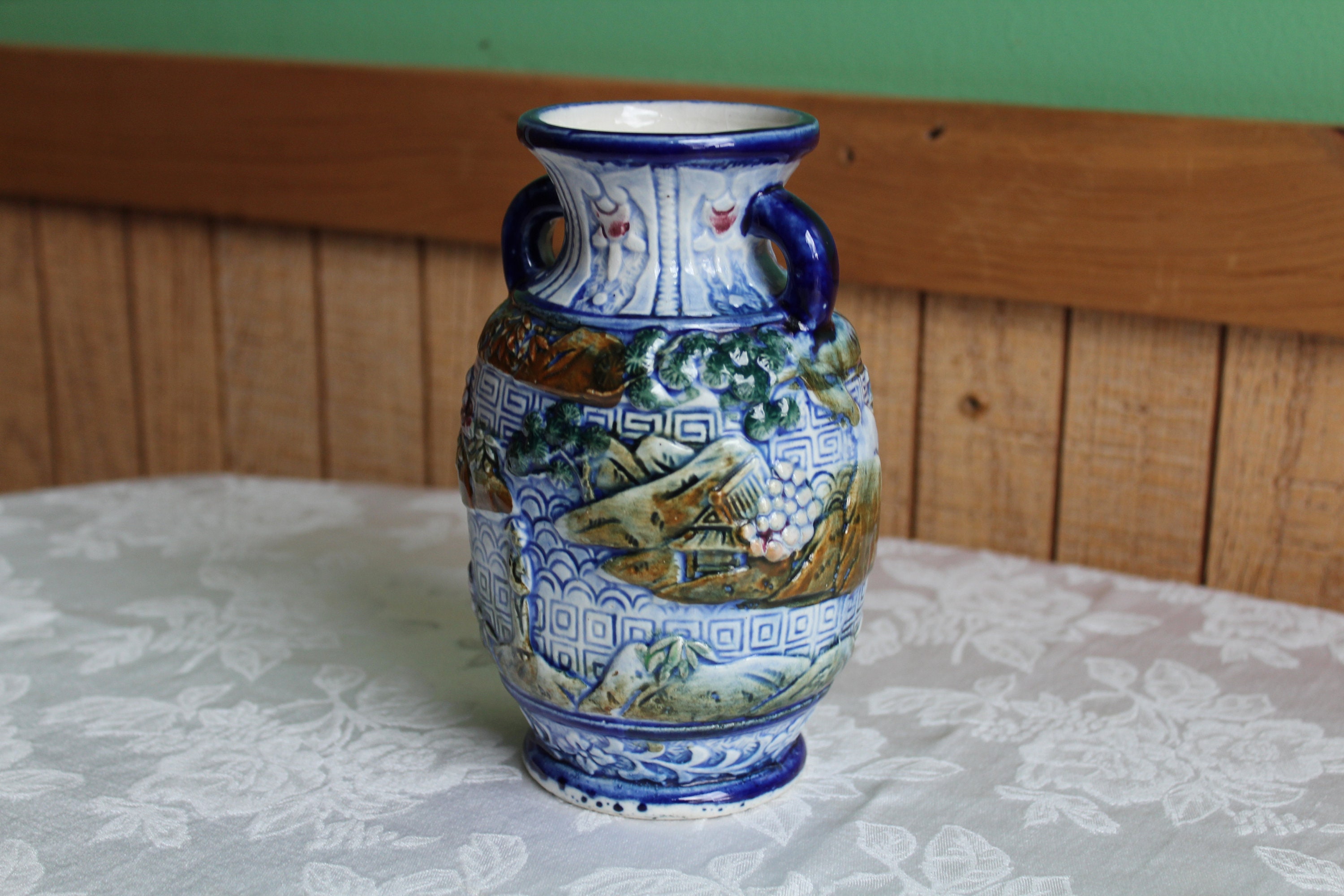 Japanese Ceramic Vase Asian Scenic Countryside Vintage Home Décor and ...