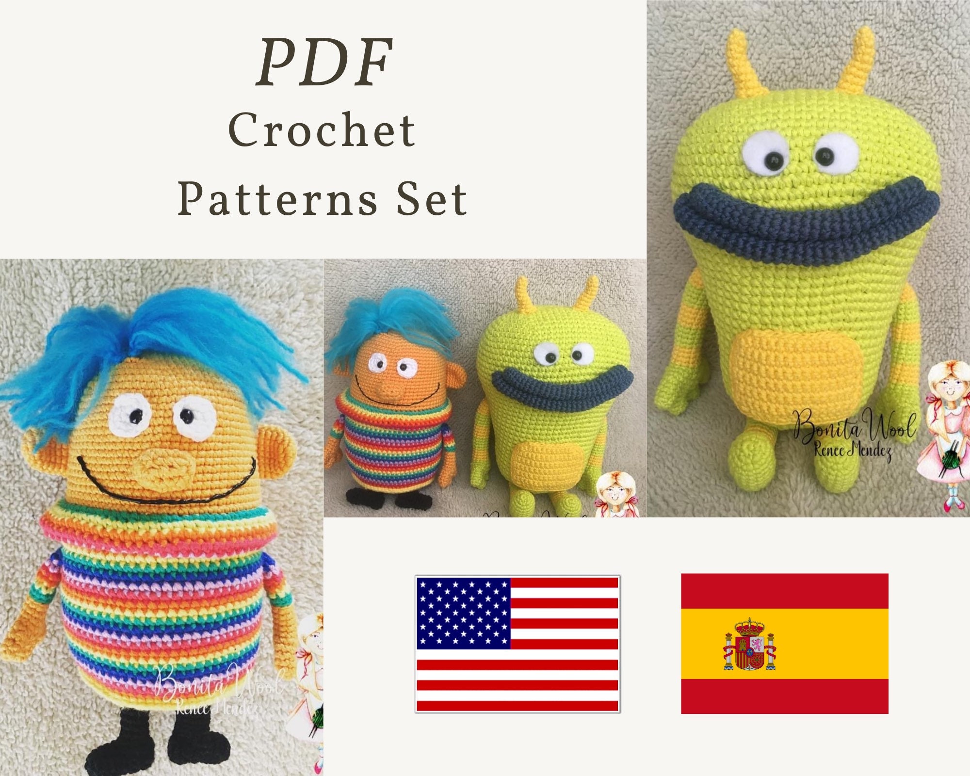 PDF PATTERN SET Frank and Frankie, Frank and Frankie Crochet Pattern ...