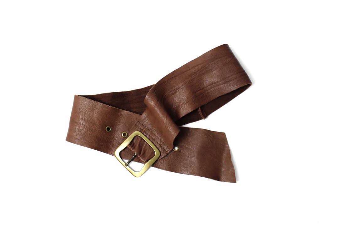 Brown Leather Waist Wide Belt, Vintage 90's Boho Soft Belt, High ...