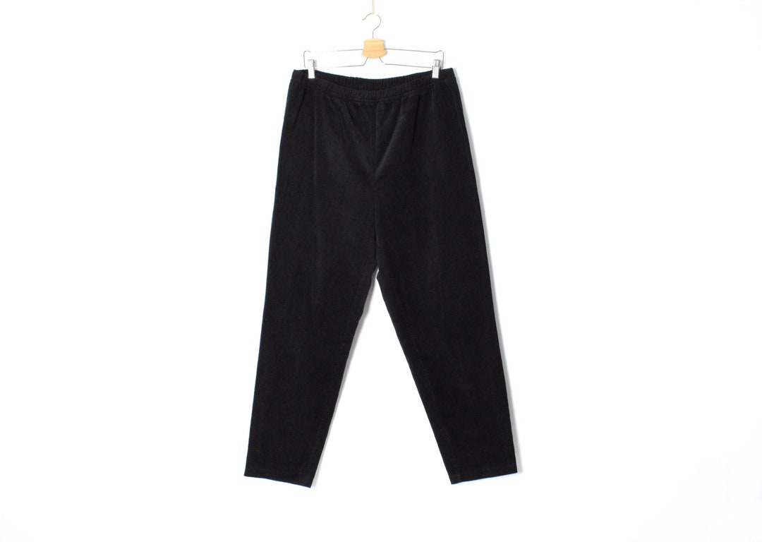 Black Cord Peg Leg Pants, Vintage Corduroy Stretch Waist Tapered ...