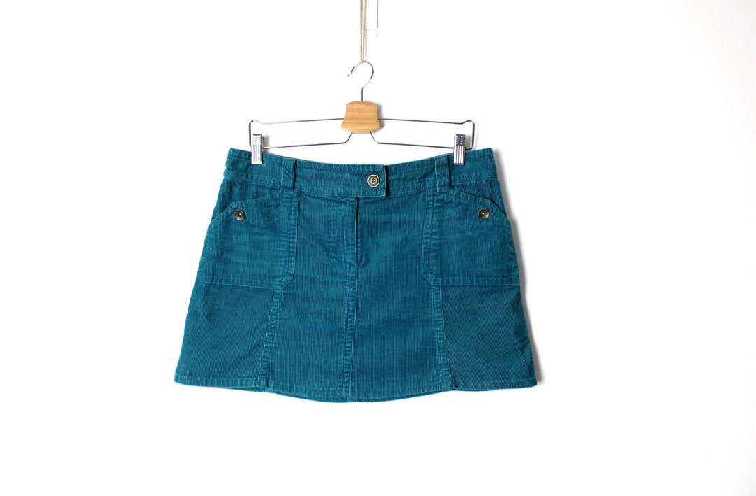 Vintage Y2K 2000's Cord Mini Skirt Low Rise, Teal Blue Barely There ...