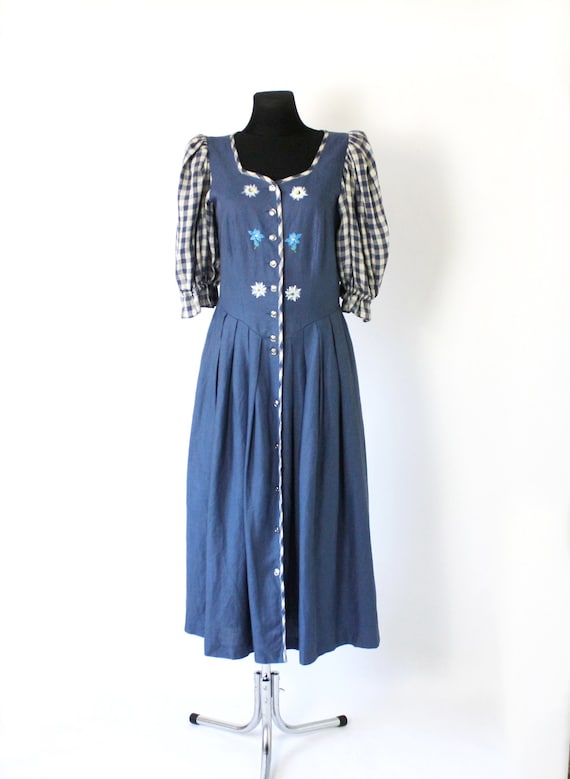Vintage Dirndl Dress, Linen German Alpine Folk Dress … - Gem