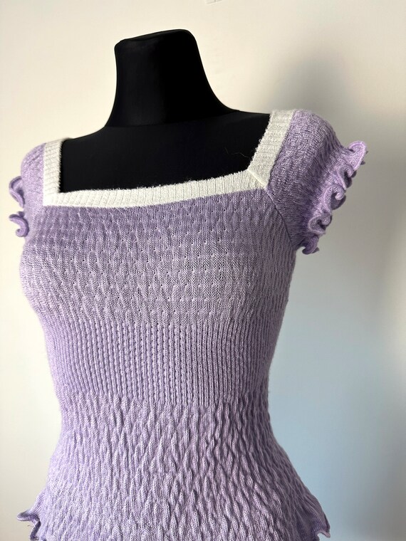 Vintage Knit Popcorn Stretch Top, 80's 90's Purple Kn… - Gem