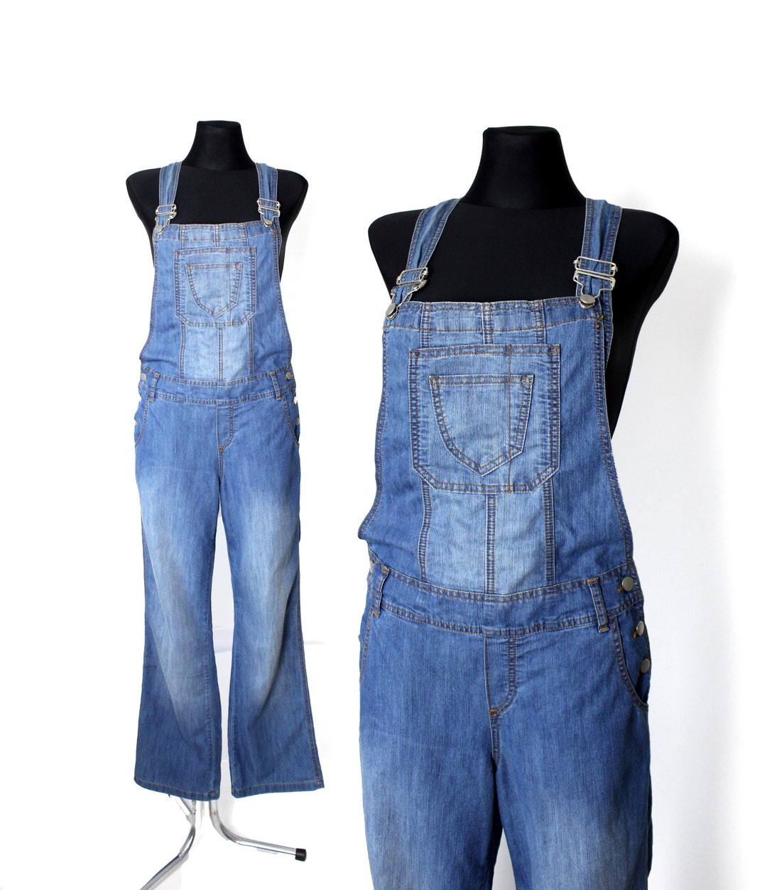 Vintage 90s Maternity Dark Blue Denim Jean Overalls, Denim Bootcut Leg ...