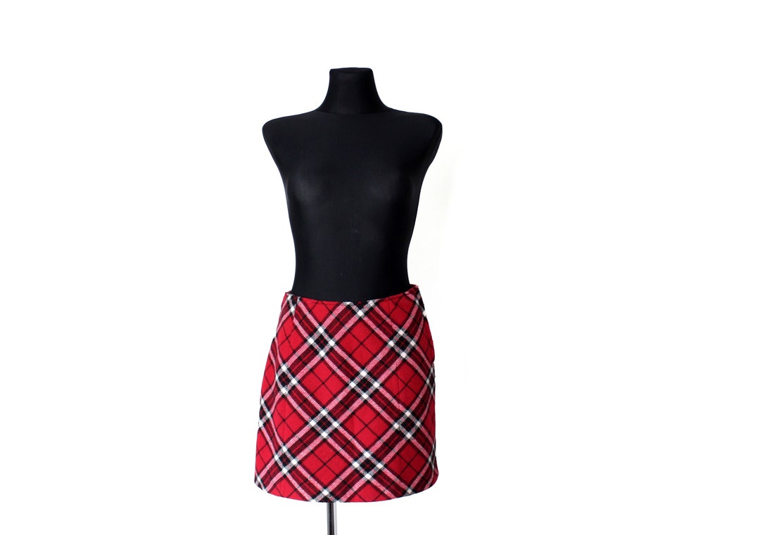 Plaid Red Mini Skirt, Vintage 90's 00's Tartan Skirt / Size XS-S - Etsy