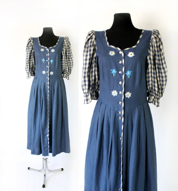 Vintage Dirndl Dress, Linen German Alpine Folk Dress … - Gem