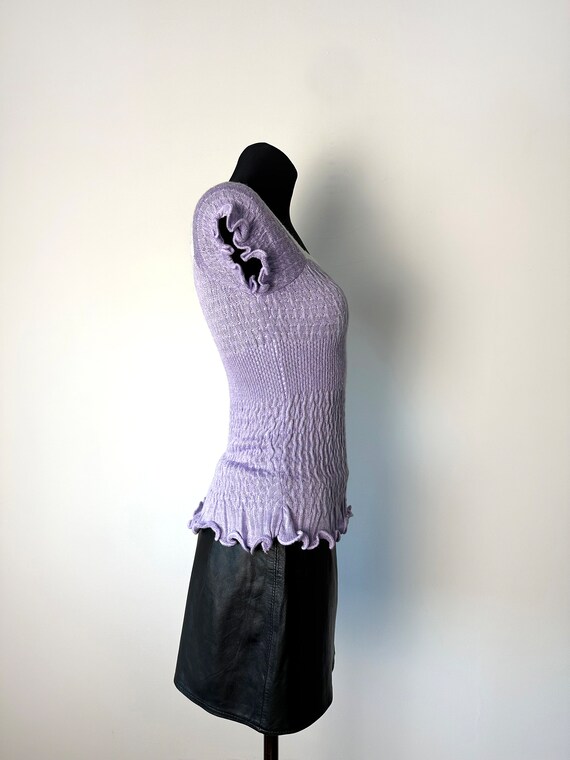 Vintage Knit Popcorn Stretch Top, 80's 90's Purple Kn… - Gem