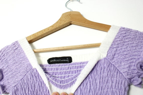 Vintage Knit Popcorn Stretch Top, 80's 90's Purple Kn… - Gem