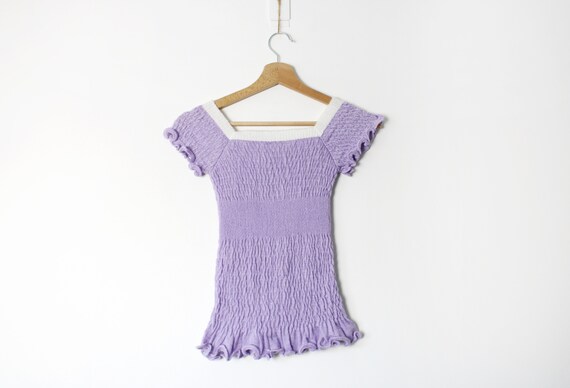 Vintage Knit Popcorn Stretch Top, 80's 90's Purple Kn… - Gem