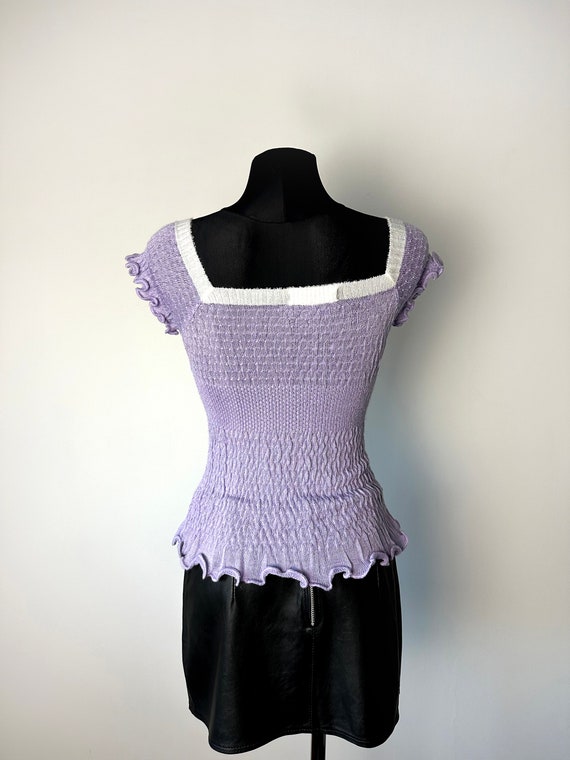 Vintage Knit Popcorn Stretch Top, 80's 90's Purple Kn… - Gem