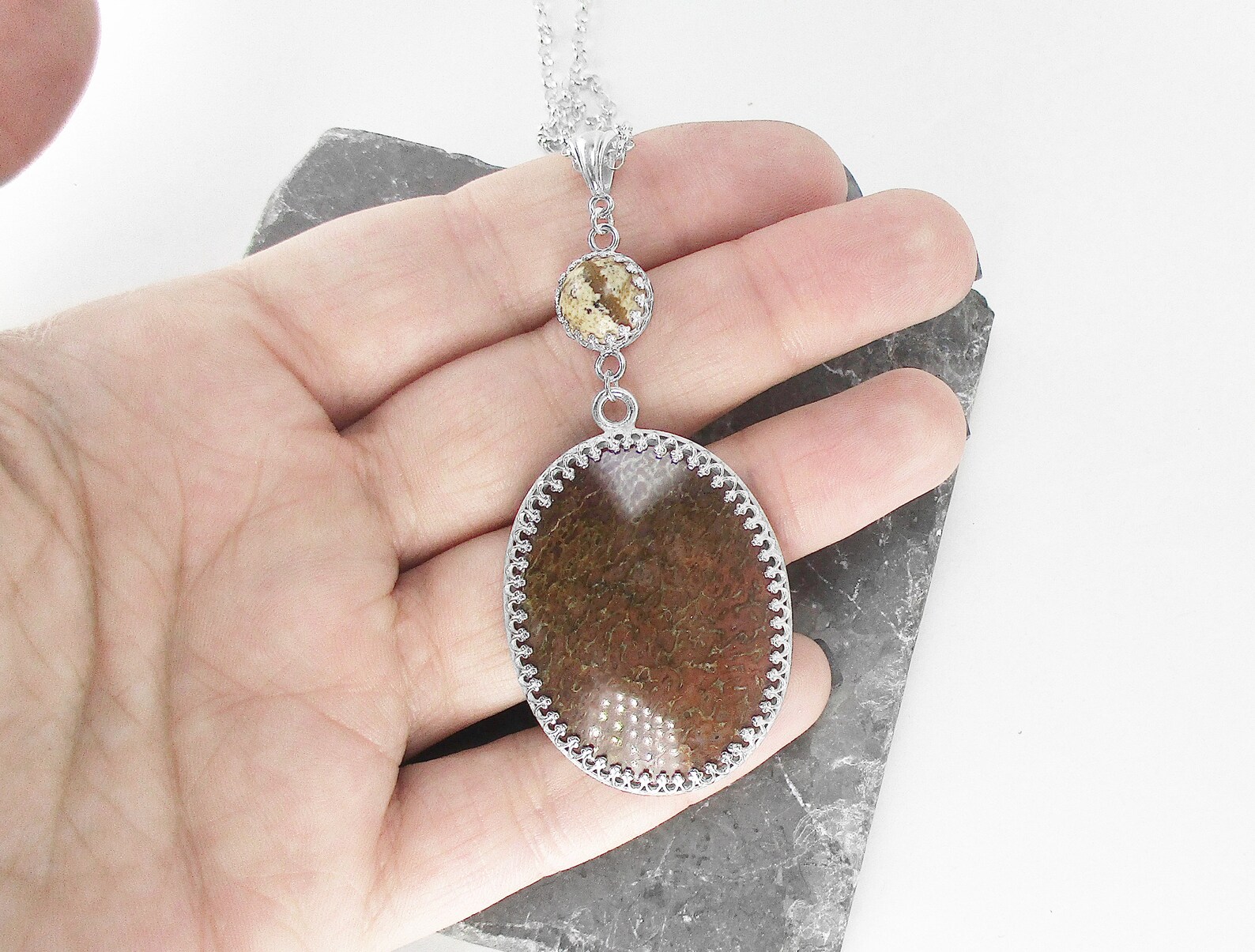 Huge Dinosaur Bone Necklace in Sterling Silver Fossil | Etsy