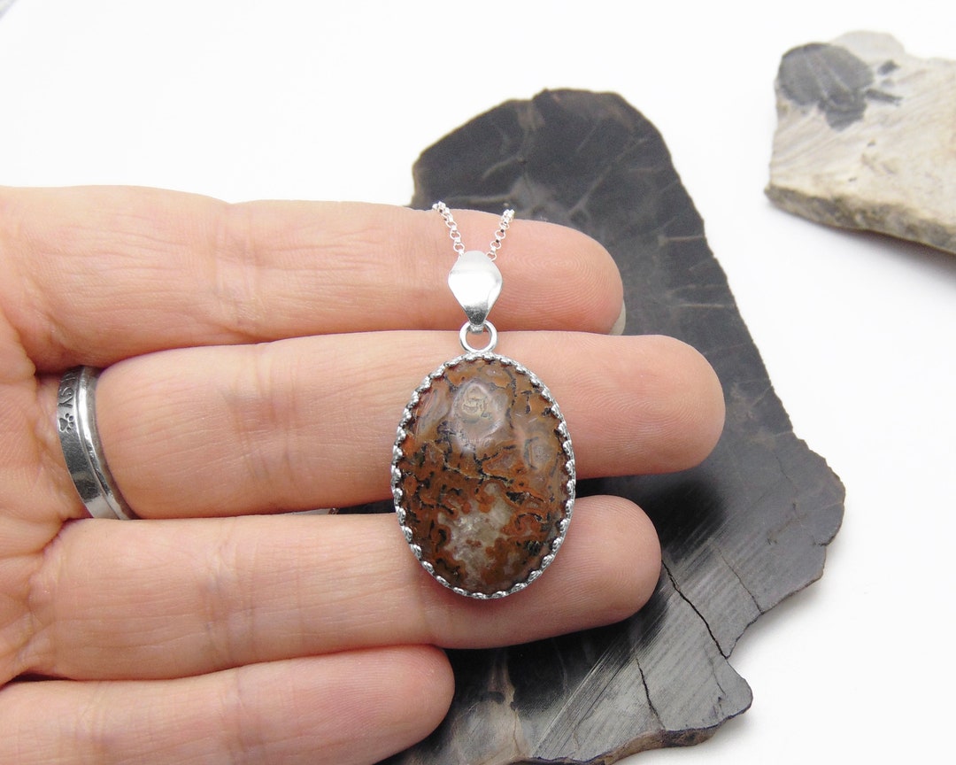 Dinosaur Bone Necklace in Sterling Silver - Fossil Jewelry - Orange ...