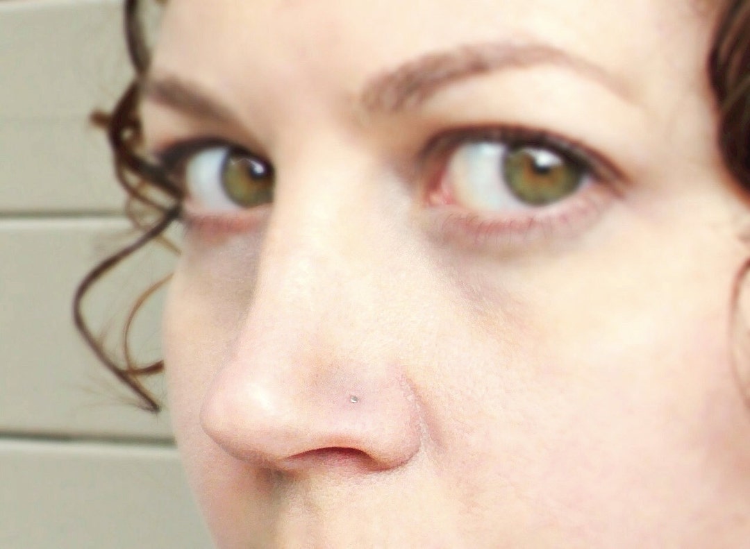 SOLID 14k WHITE Gold Nose Stud - 24 or 26 Gauge Micro Flat Disk - Nose ...