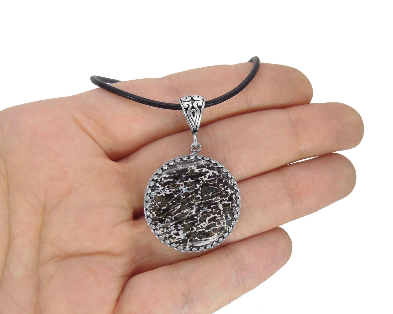 Dinosaur Bone Necklace in Sterling Silver Black White Gray - Etsy