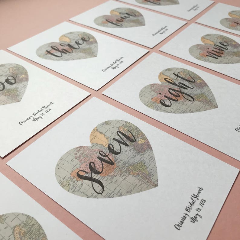 Heart World Map Table Numbers - Etsy