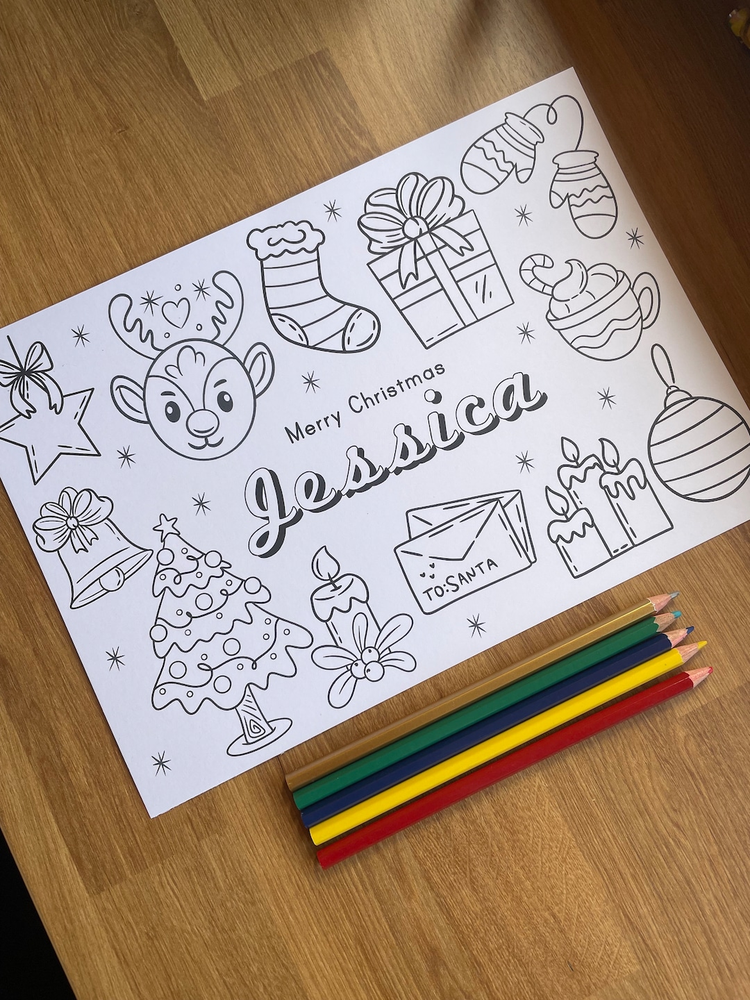 PRINTABLE Christmas Colouring Personalised Name Placemat/ - Etsy