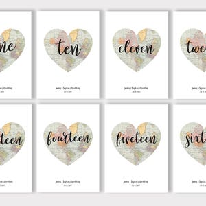 Heart World Map Table Numbers - Etsy