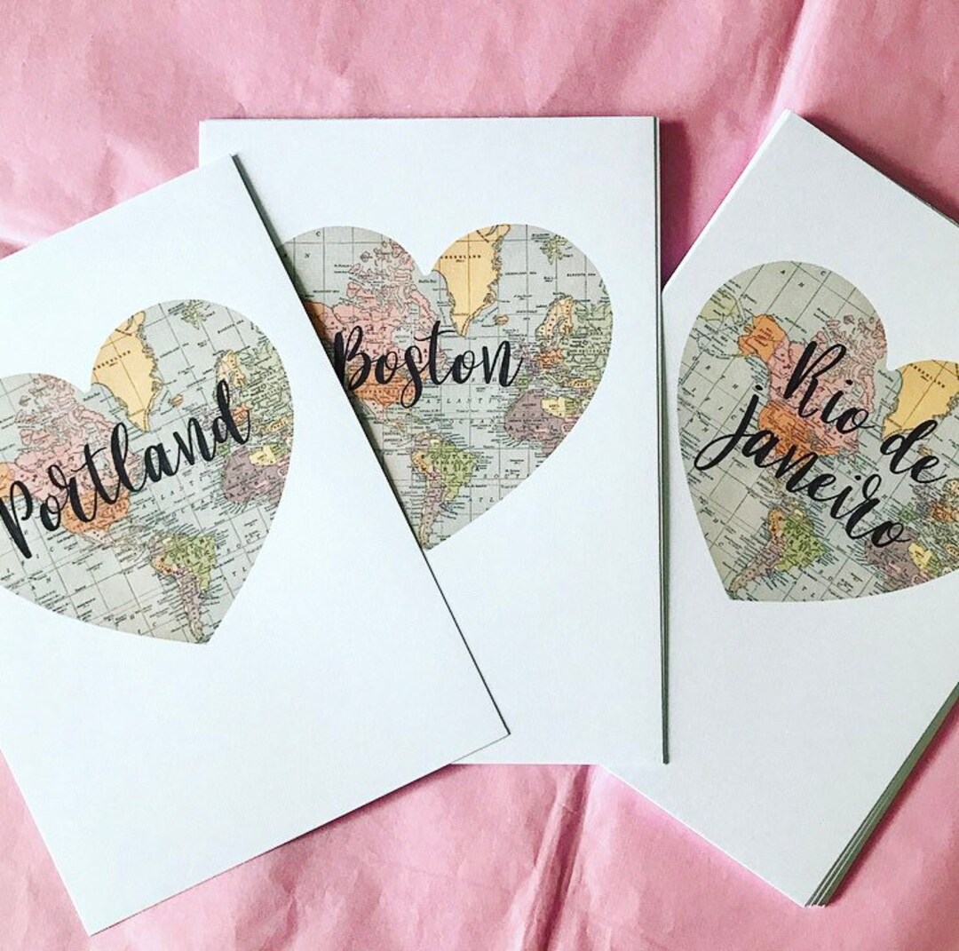 Personalised Destination Heart World Map Table Numbers - Etsy