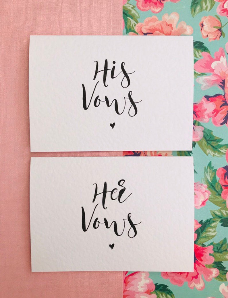 His and Her Vow Card Set/ Wedding Personalsied Vows/reading | Etsy UK