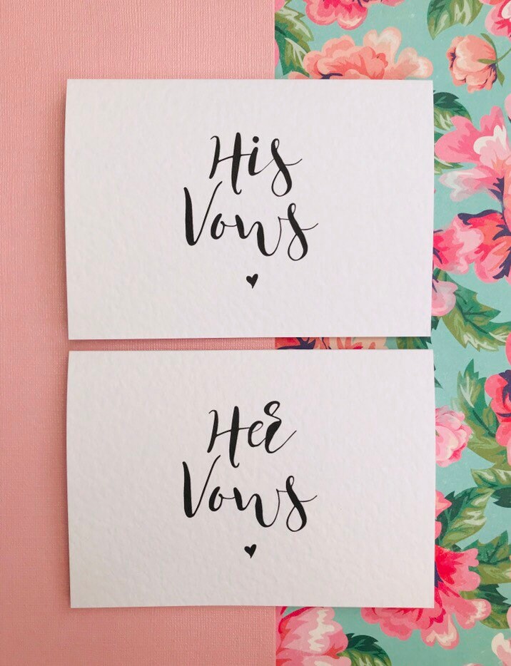 His and Her Vow Card Set/ Wedding Personalsied Vows/reading | Etsy