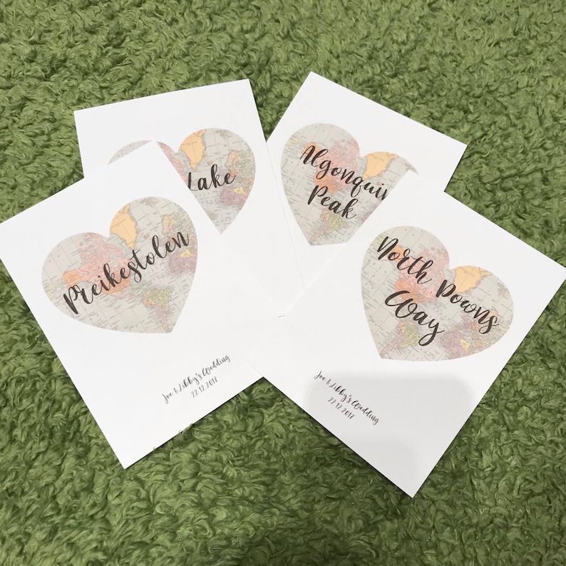 Heart World Map Table Numbers - Etsy