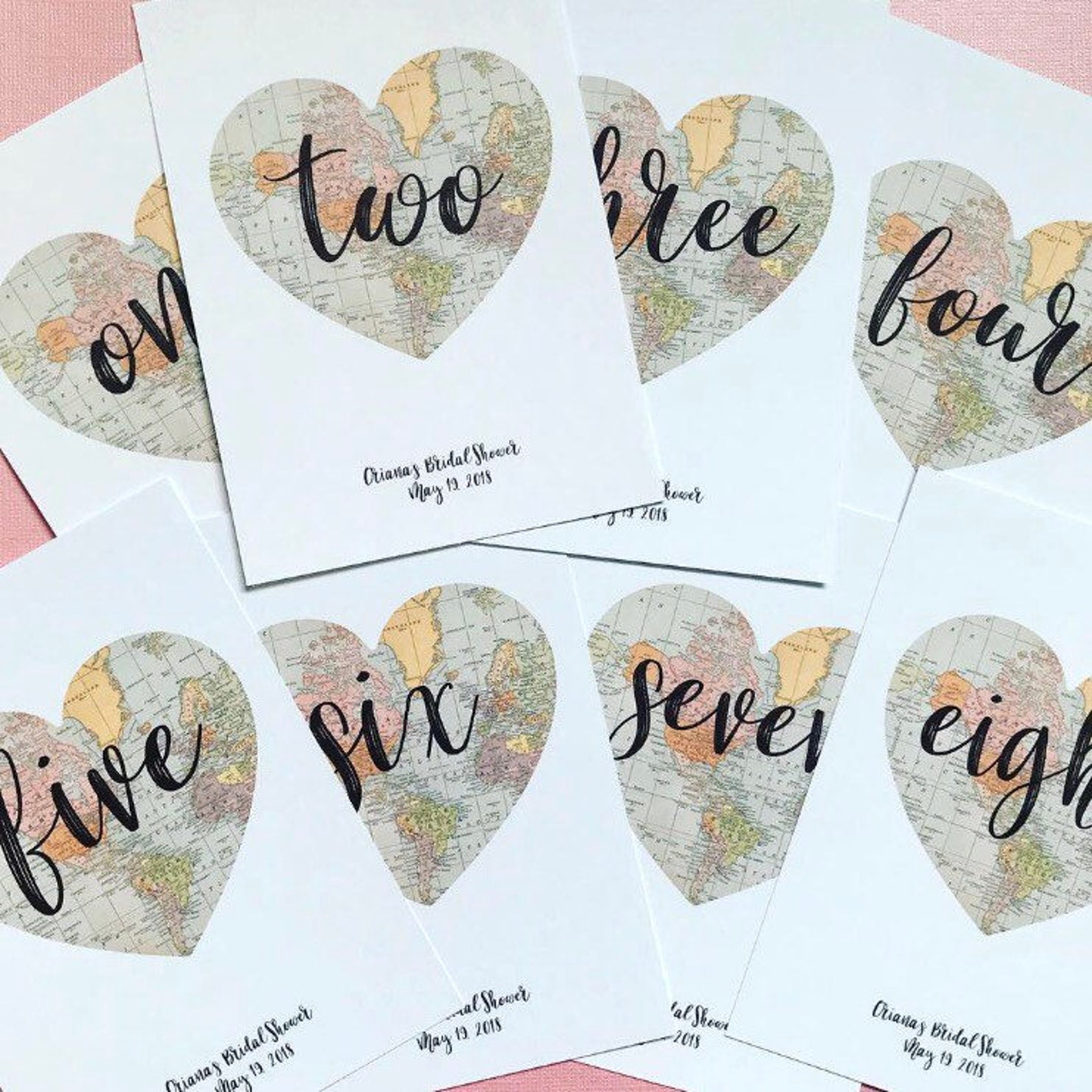 Heart World Map Table Numbers | Etsy