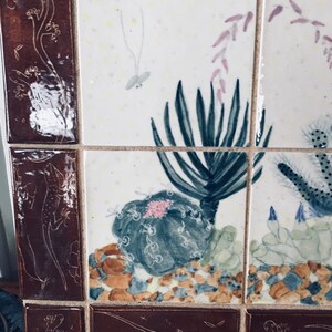 Vintage Hand Painted Cactus & Desert Flowers - Tile Picture - Original ...