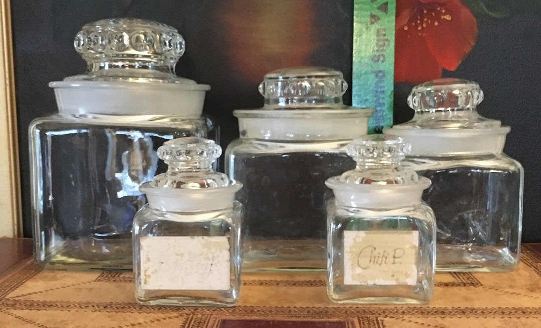 Set of 5 Glass Storage Jars Counter Jars Kitchen Decor Store Decor ...