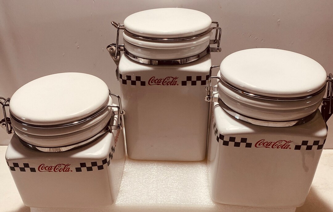 Vintage Coca Cola Ceramic Canisters Trio of Storage Jars Collectible ...