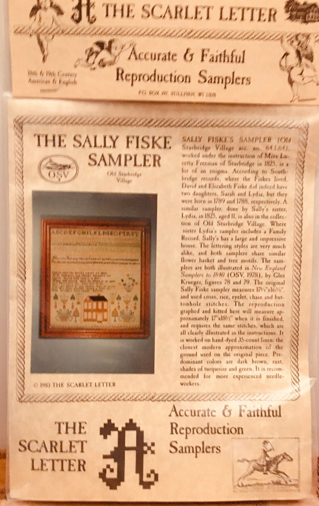 Counted Cross Stitch Sampler Kit- by the Scarlet Letter - Sally Fiske ...