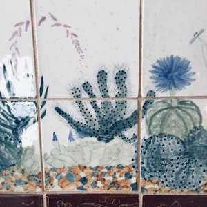 Vintage Hand Painted Cactus & Desert Flowers - Tile Picture - Original ...