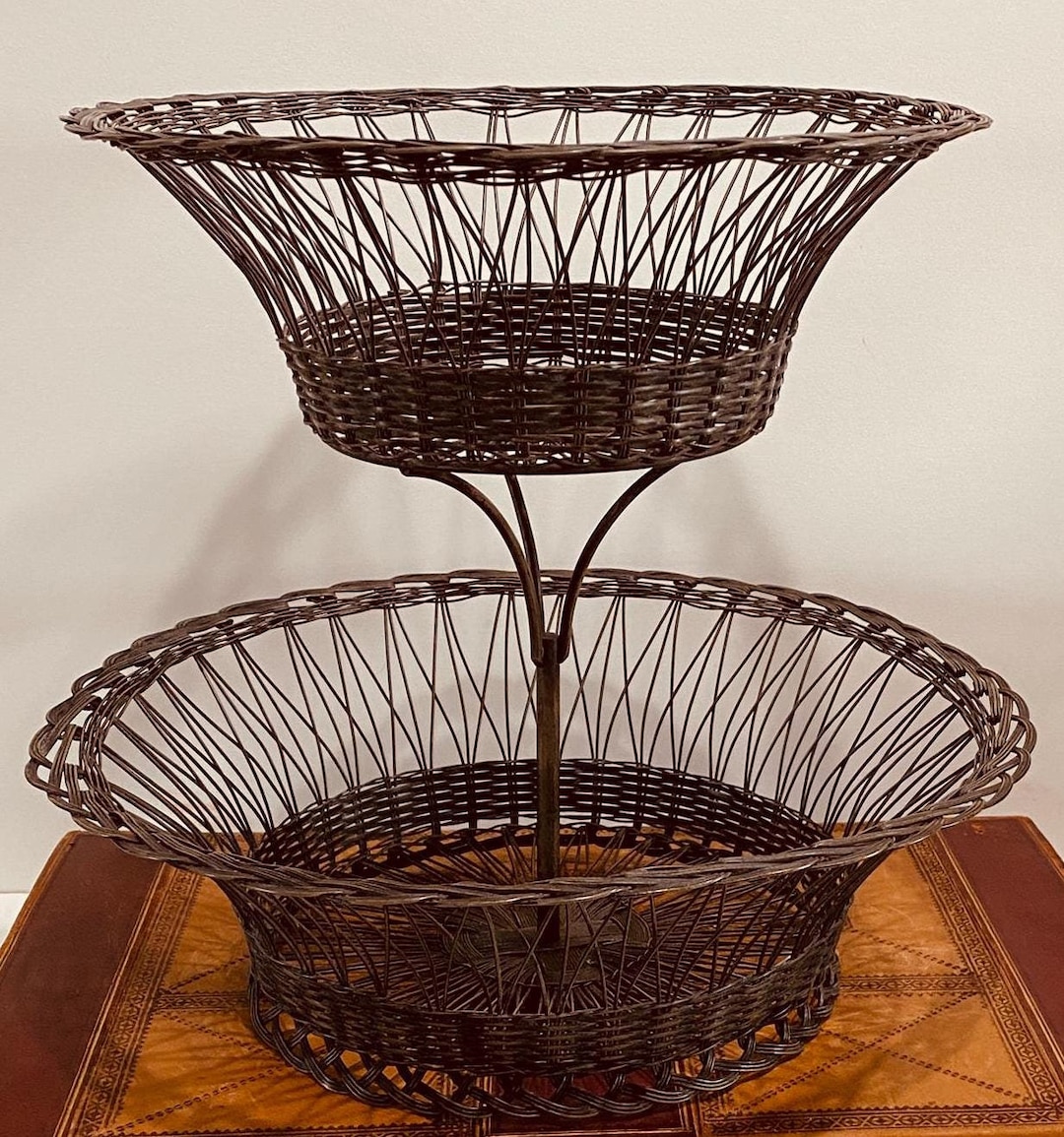 Vintage Double Tier Wire Basket - Mid Century - Double Wire Fruit ...