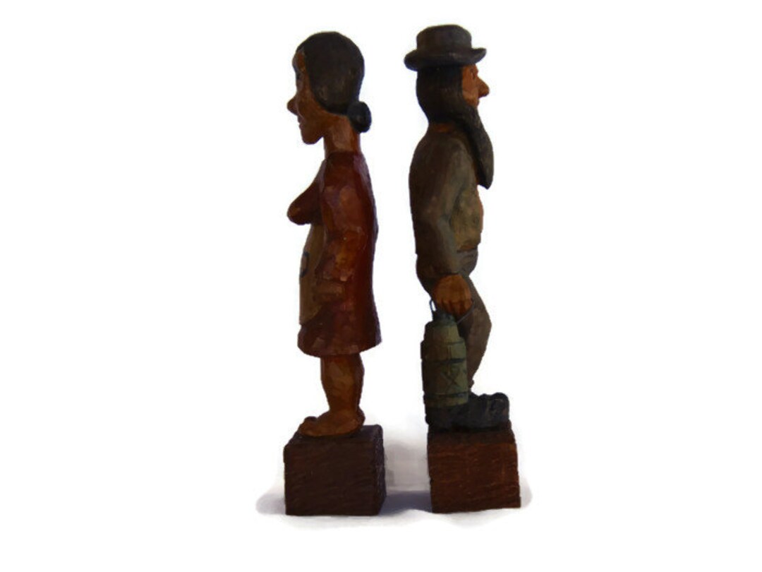 Hand Carved Folk Art Primitive Man and Woman, Country Folk, Wooden Folk ...