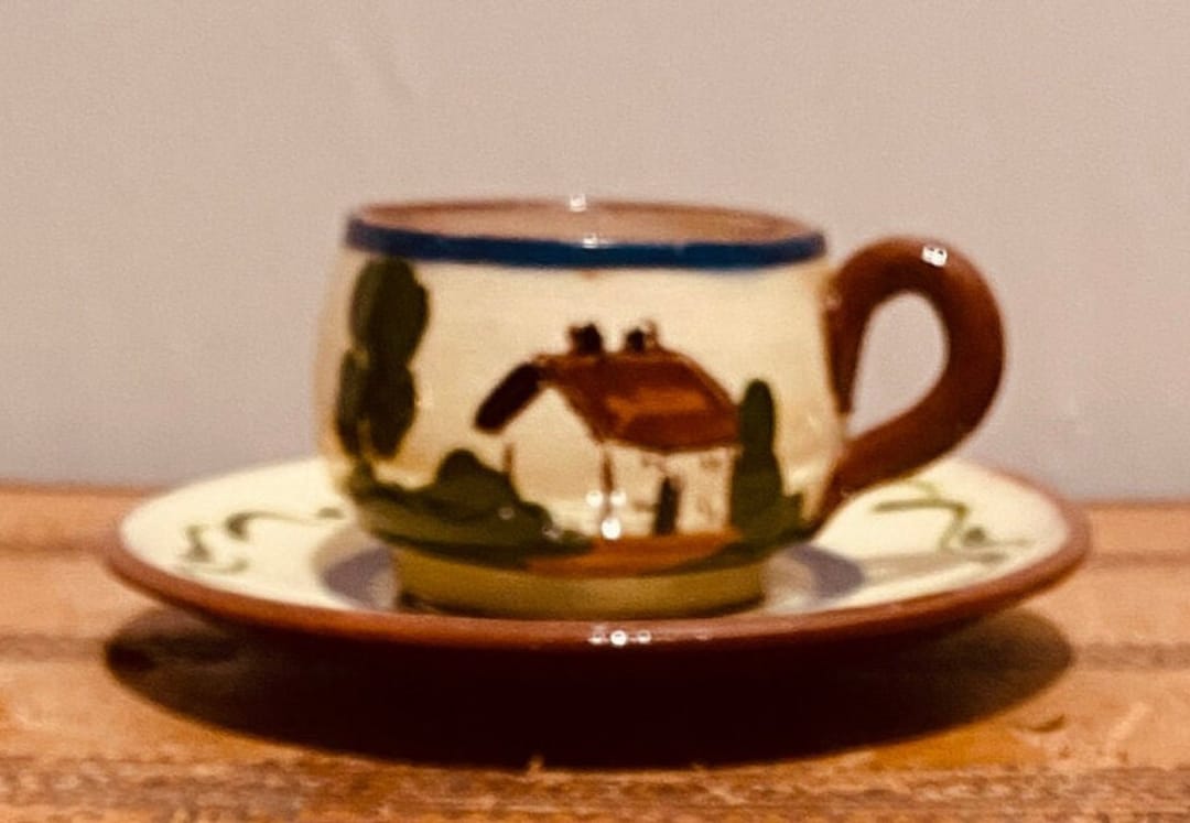 Vintage Torquay Pottery Devon Motto Ware Souvenir Candle Cup and Saucer ...